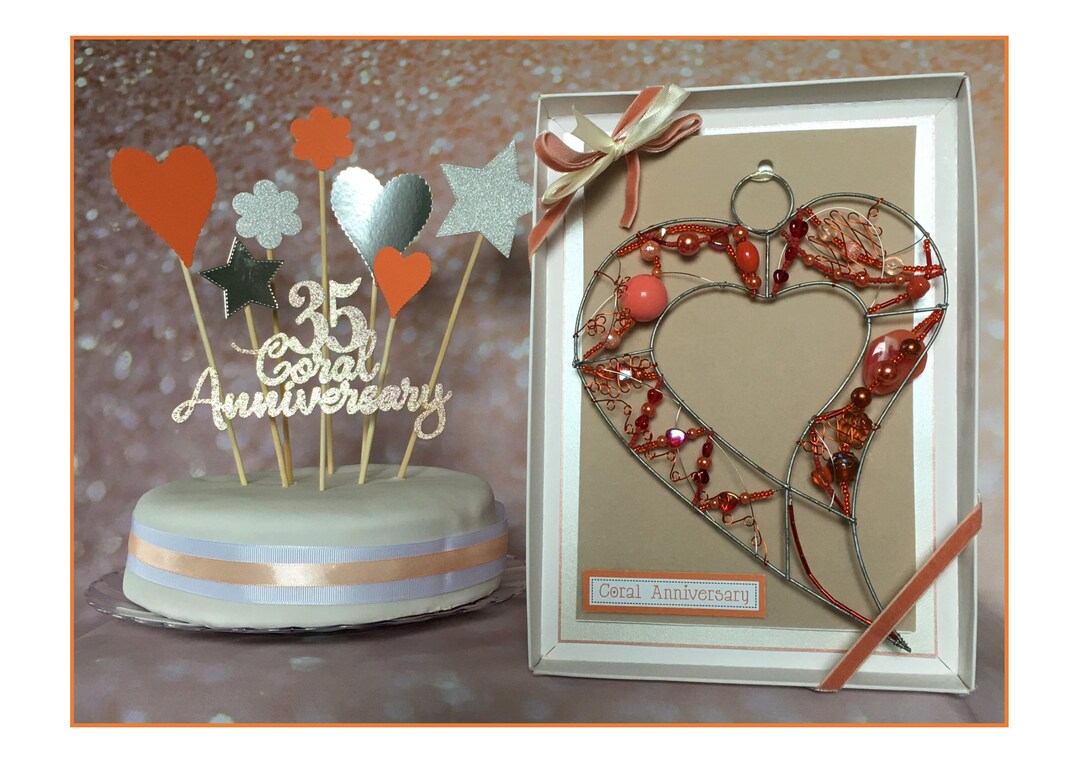 Coral 35th Wedding Anniversary Heart - Etsy