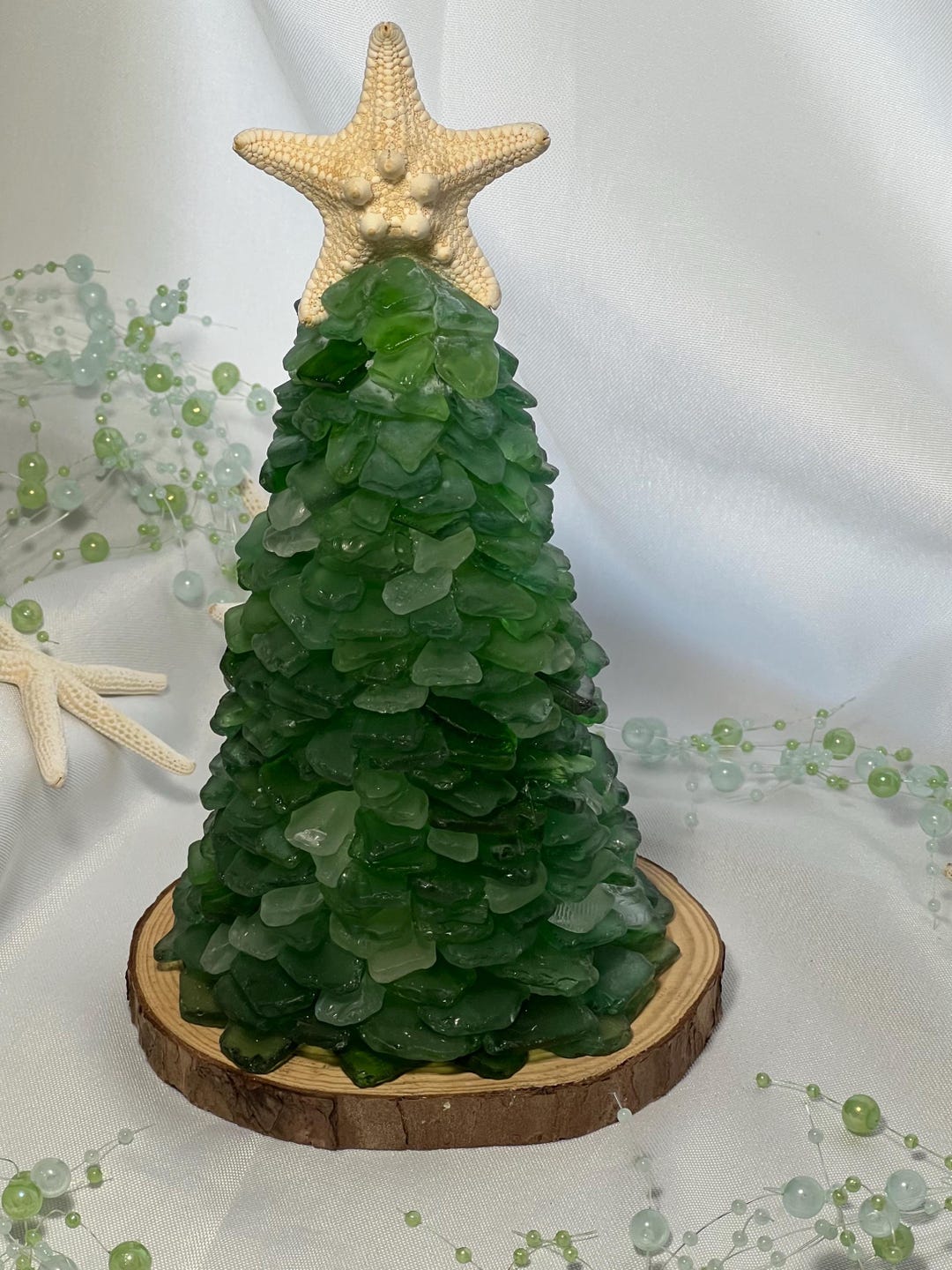 Emerald Green Seaglass Tree With Starfish Topper - Etsy