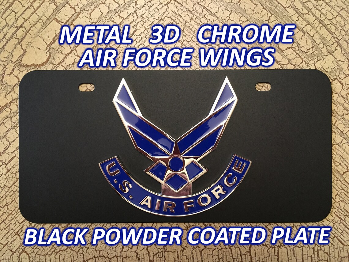AIR FORCE License Plate 3D Metal WINGS Black Powder Coated - Etsy