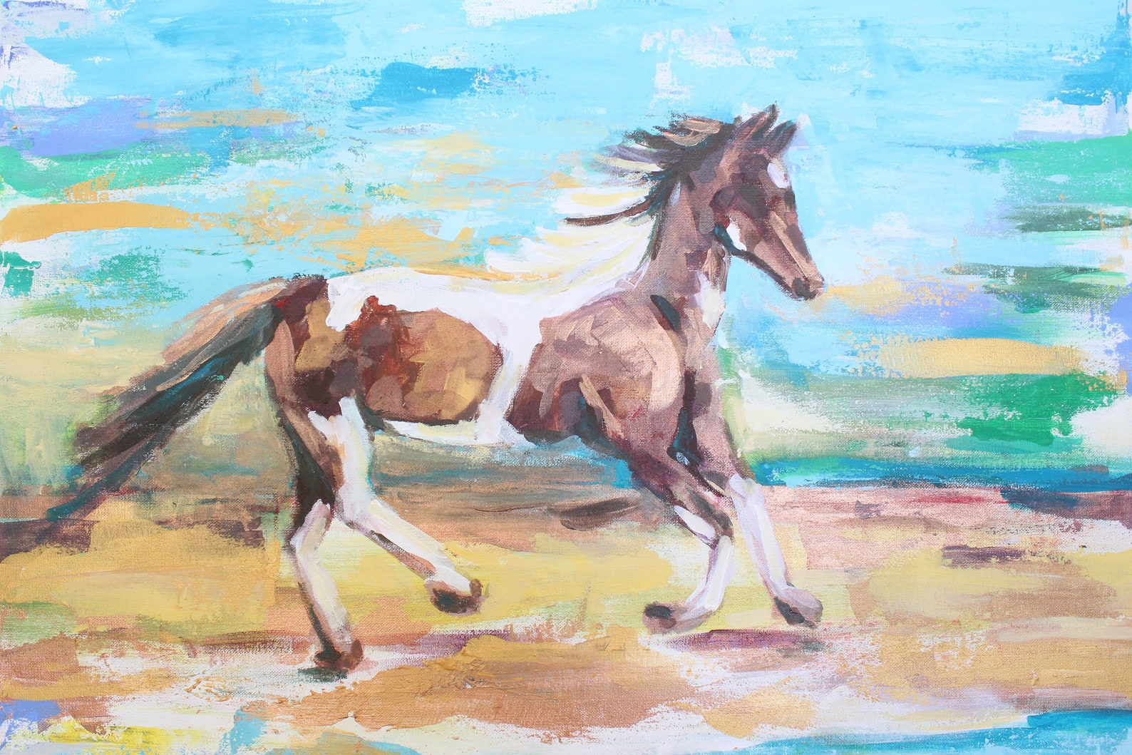 Pinto Horse Running Original Painting - Etsy