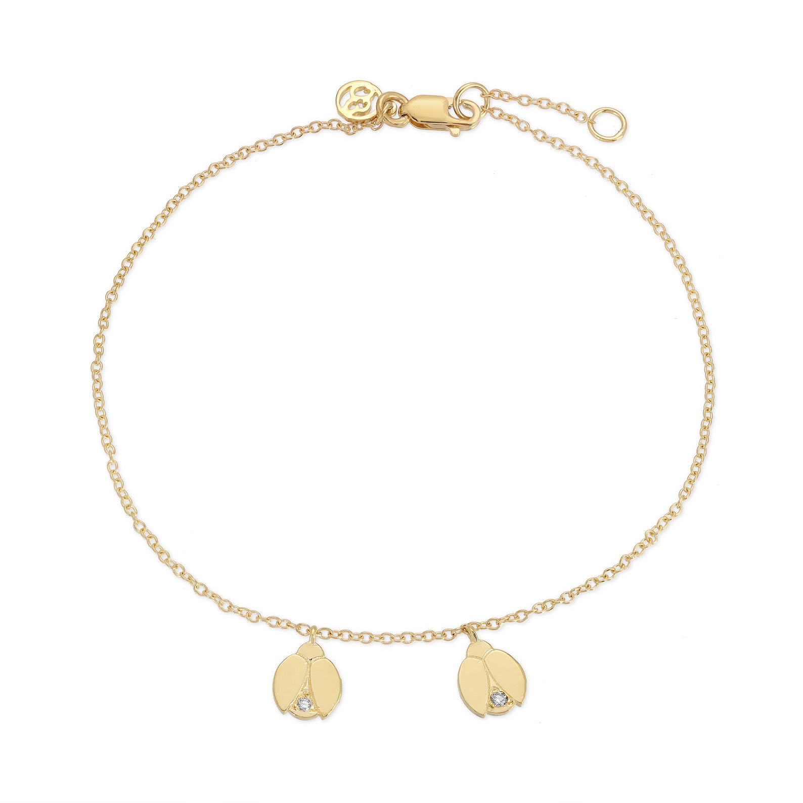 14K Solid Gold Diamond Lady Bug Bracelet - Etsy