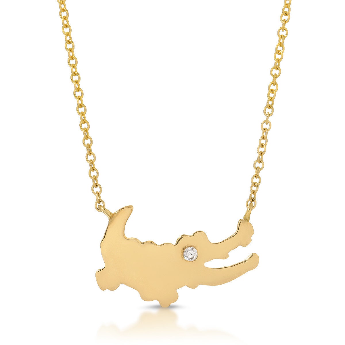 14K Solid Gold Diamond High Quality Crocodile Necklace