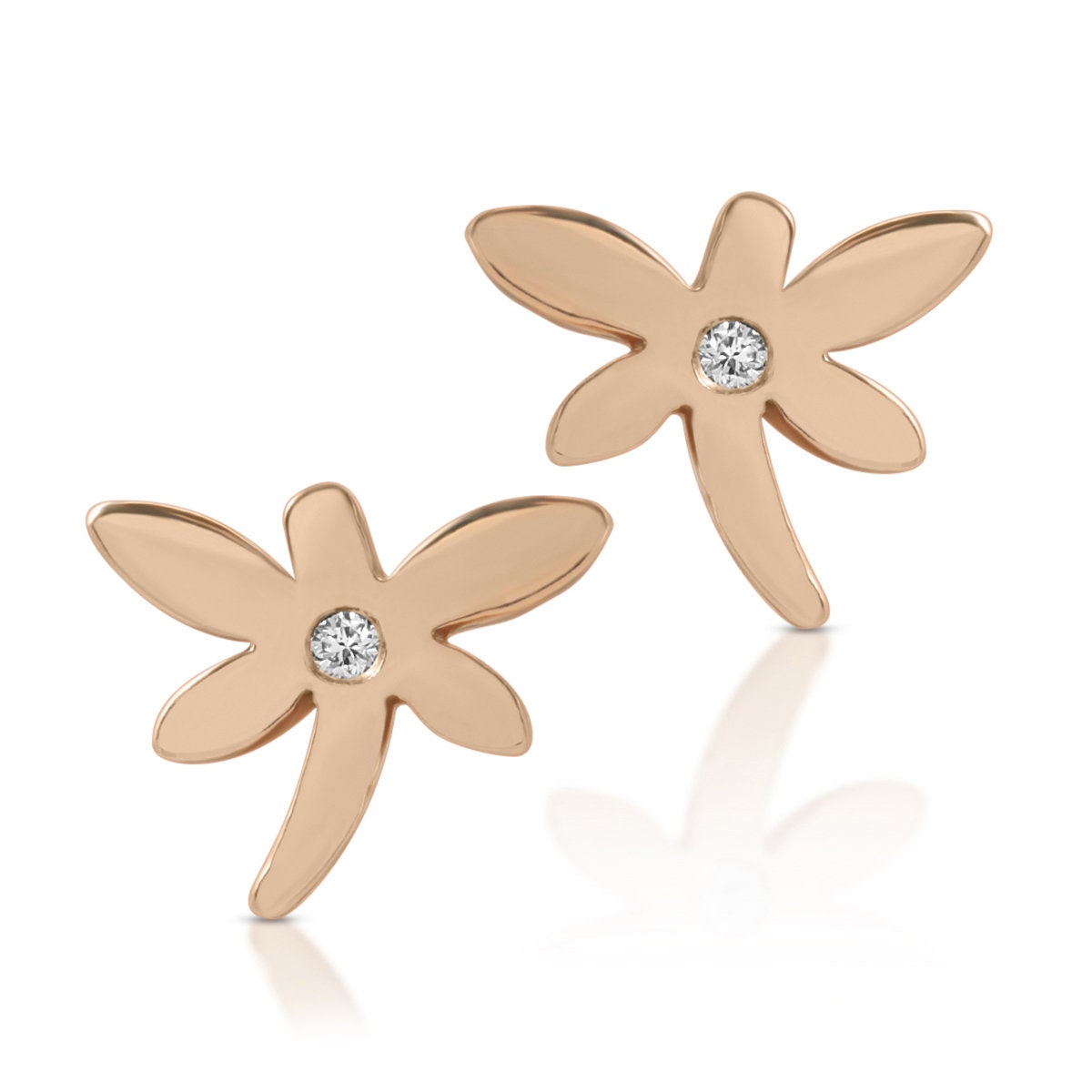 14K Solid Gold Diamond High Quality Dragonfly Studs