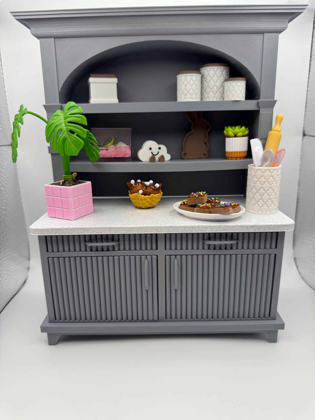 Miniature Hutch | 1:6 Scale Dollhouse Furniture | 3D Printed Display ...
