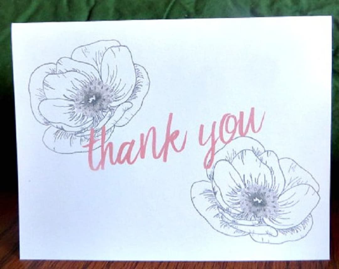 Hand Drawn Floral Thank You Cards - Etsy