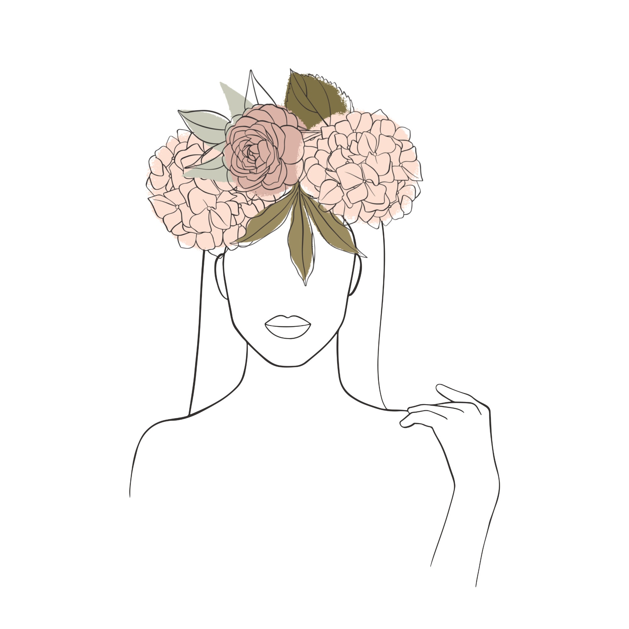 FLOWER HEAD LINE Art Prints Set Of Three Tones of Blush Pink | Etsy