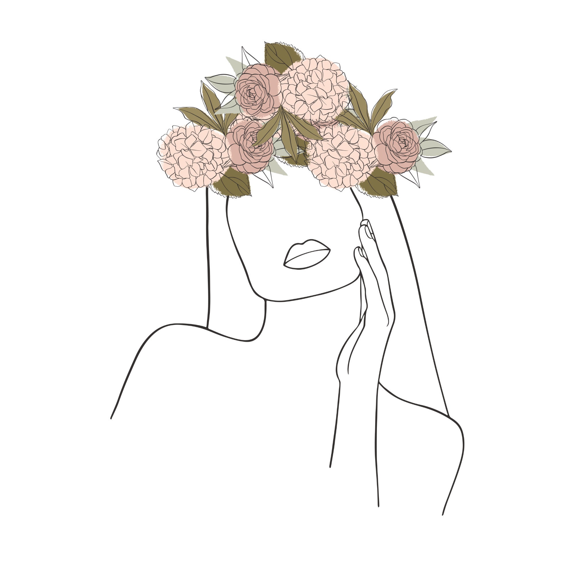 FLOWER HEAD LINE Art Prints Set Of Three Tones of Blush Pink | Etsy