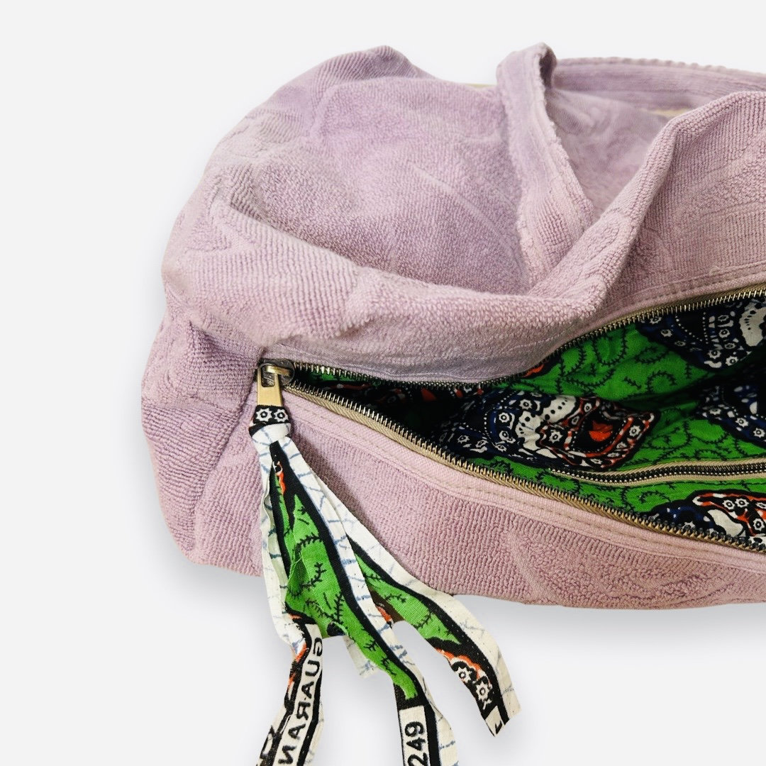 Spacious Green Terry Cloth Bag With African Print and Zipper - Etsy