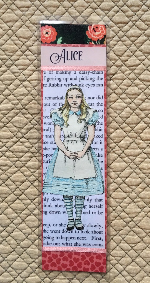 Alice in Wonderland handmade bookmark original pen and ink | Etsy