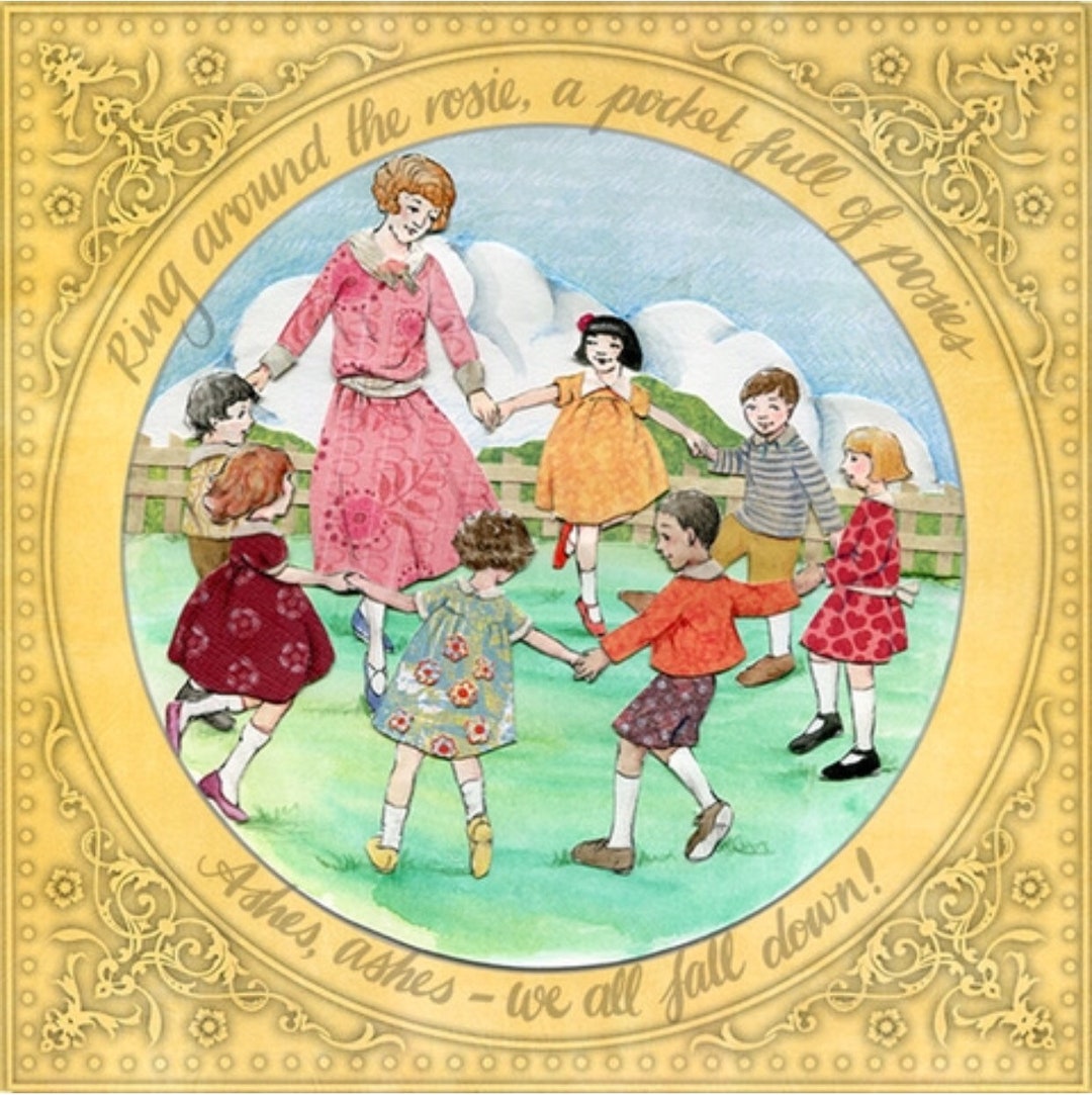 Ring Around the Rosie, Original Collage Print, Mixed Media, 8x8 Inches ...