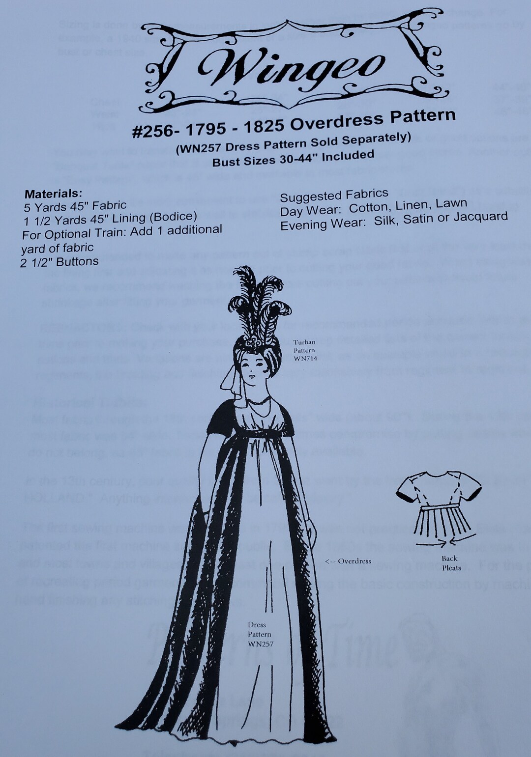 Wingeo 256 1795 1825 Overdress Pattern Regency Dress - Etsy