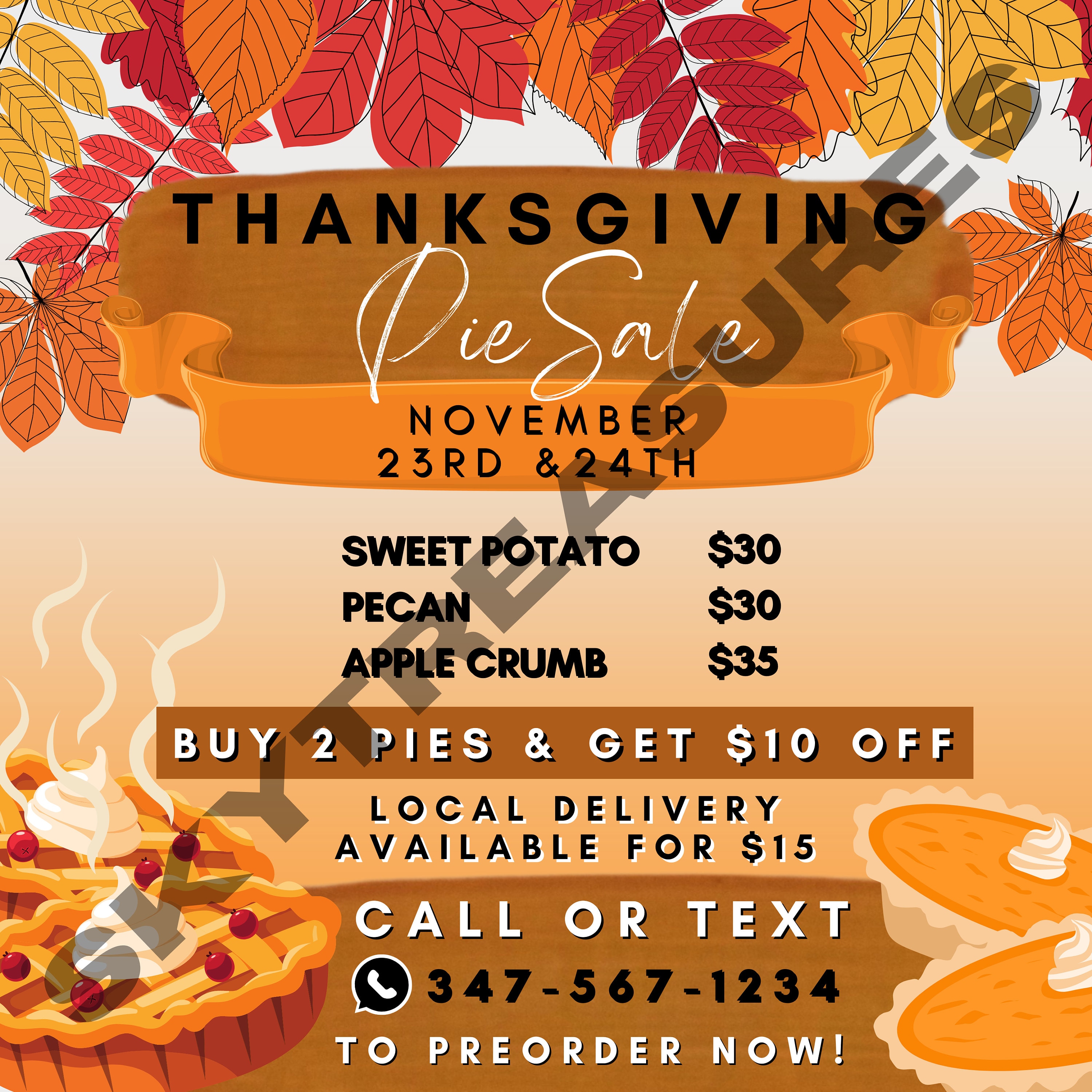 Thanksgiving Fall Pie Sale Flyer Template - Etsy