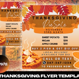 Thanksgiving Fall Pie Sale Flyer Template - Etsy