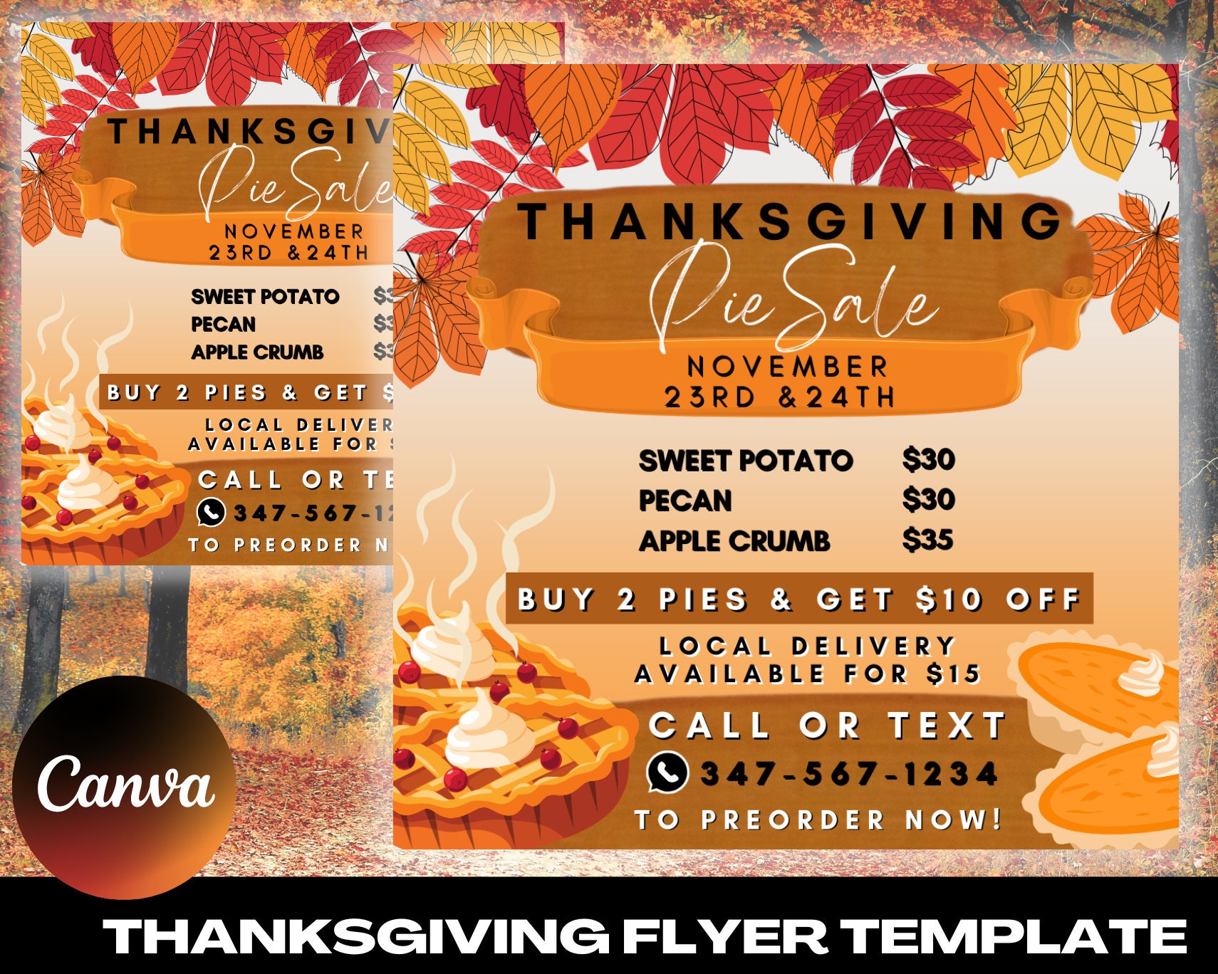 Thanksgiving Pie Sale Flyer Template (canva Editable) - Etsy