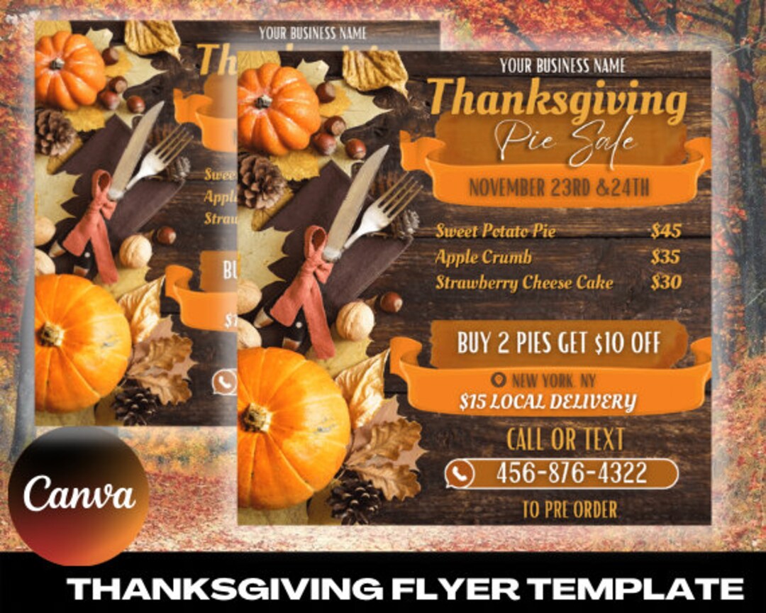 Thanksgiving Pie Sale Flyer Template (canva Editable) - Etsy