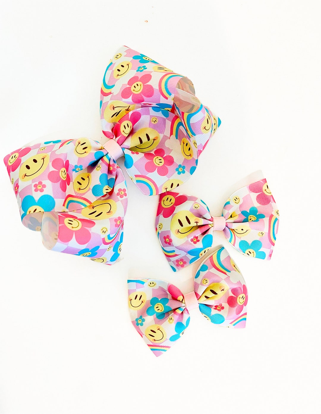 Smiley Rainbows & Flowers Bow - Etsy