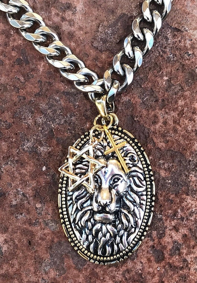Men's Lion of Judah Stainless Steel Neck Chain 18 Messianic Necklace ...