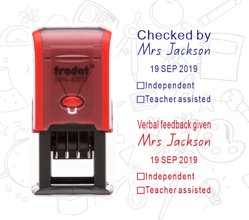 Personalized name and date stamp custom checked by teacher | Etsy