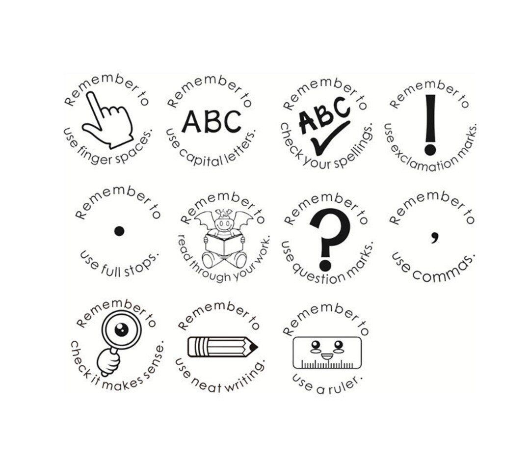 Literacy Statement Stamp Set, Full Stops, Check Your Spelling Stamps ...