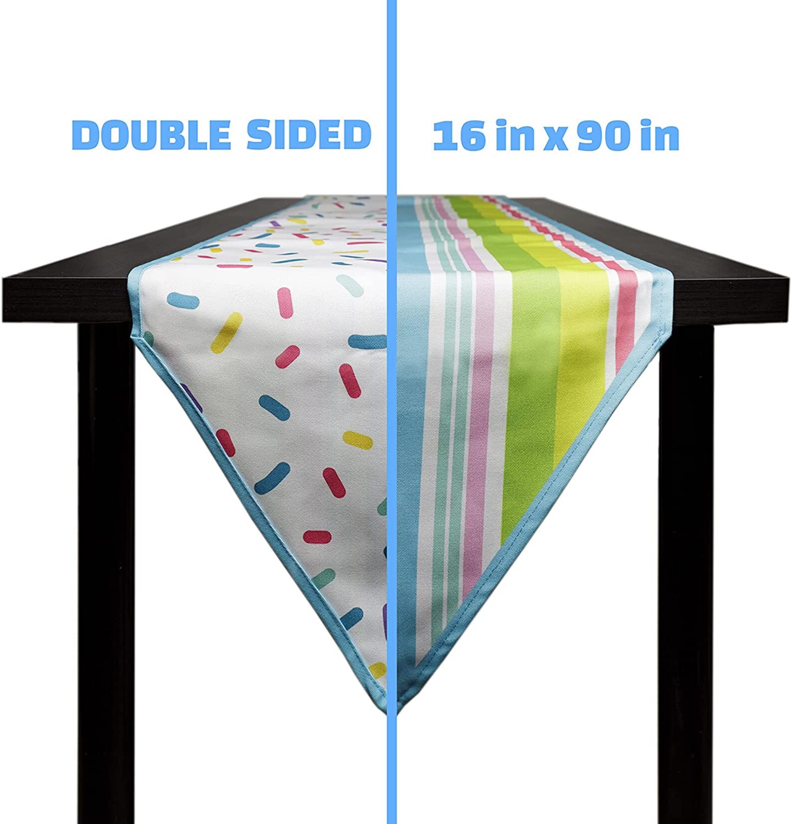 Madanar Sprinkle Striped Summer Double Sided Table Runner for Birthday ...