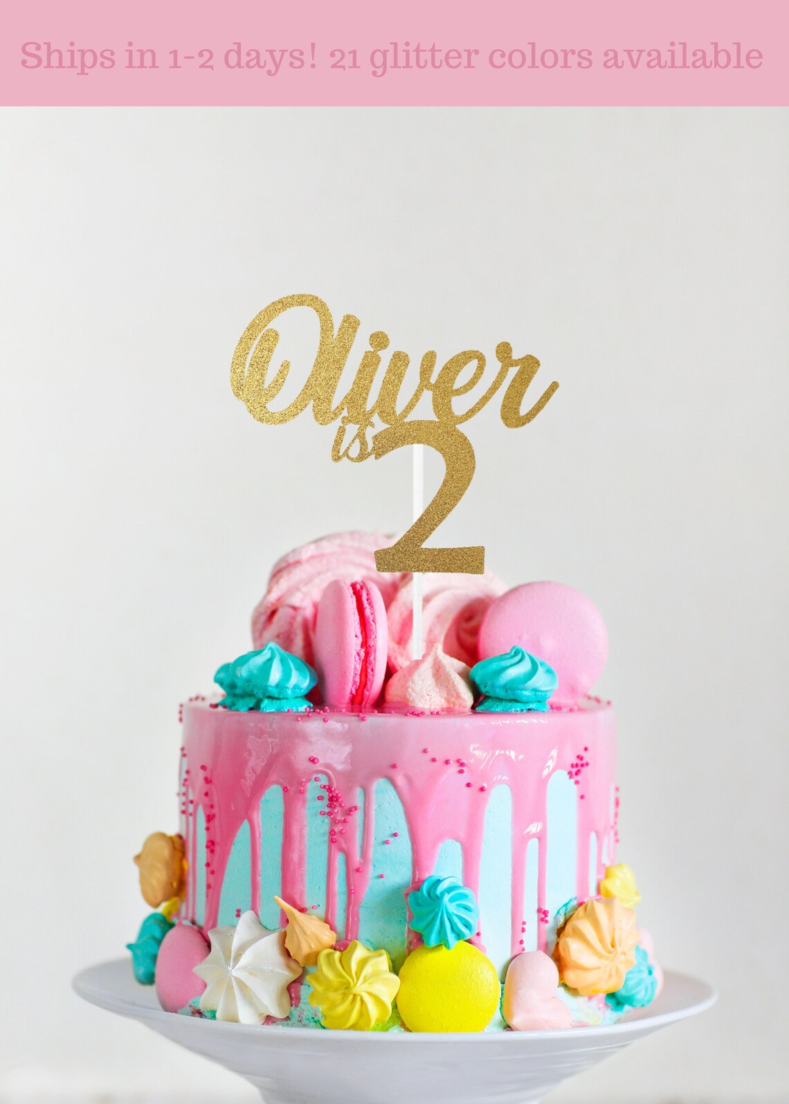 Birthday Topper, 2nd Birthday Topper, Glitter Cake Topper, Custom Name ...