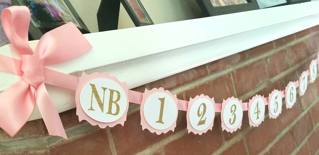 12 Month Photo Banner Pink and Gold, First Birthday Banner Pink & Gold ...
