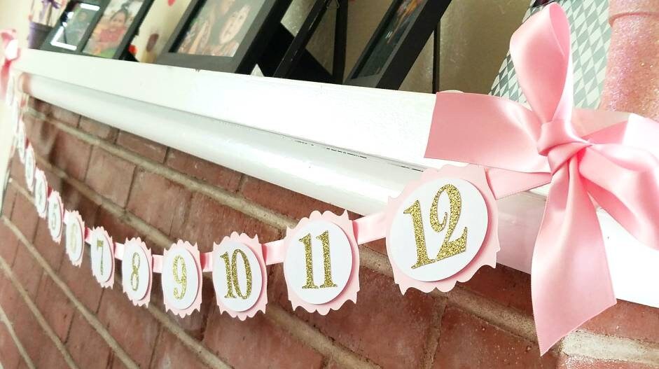 12 Month Photo Banner Pink and Gold First Birthday Banner - Etsy