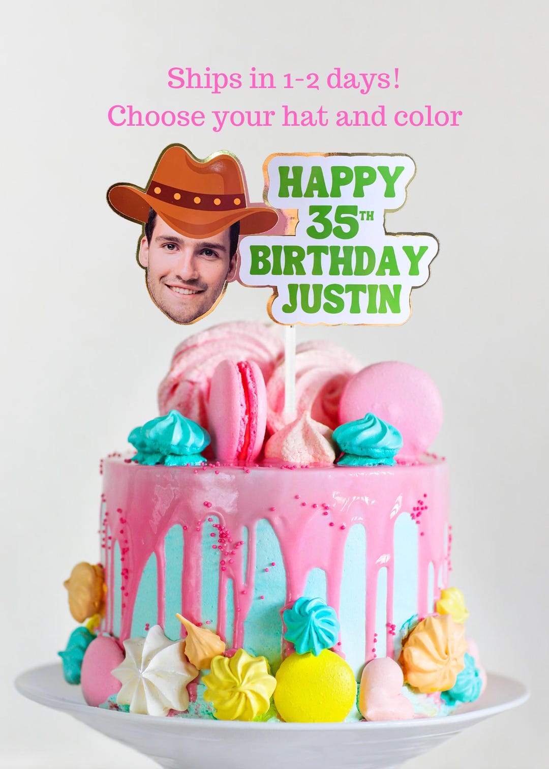 Custom Face Cake Topper, Birthday Hat Face, Picture Cake Topper, Pet ...