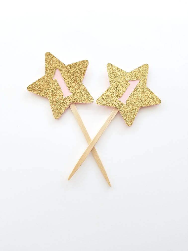 Twinkle Twinkle Little Star Cupcake Topper, Gold and Pink, First ...