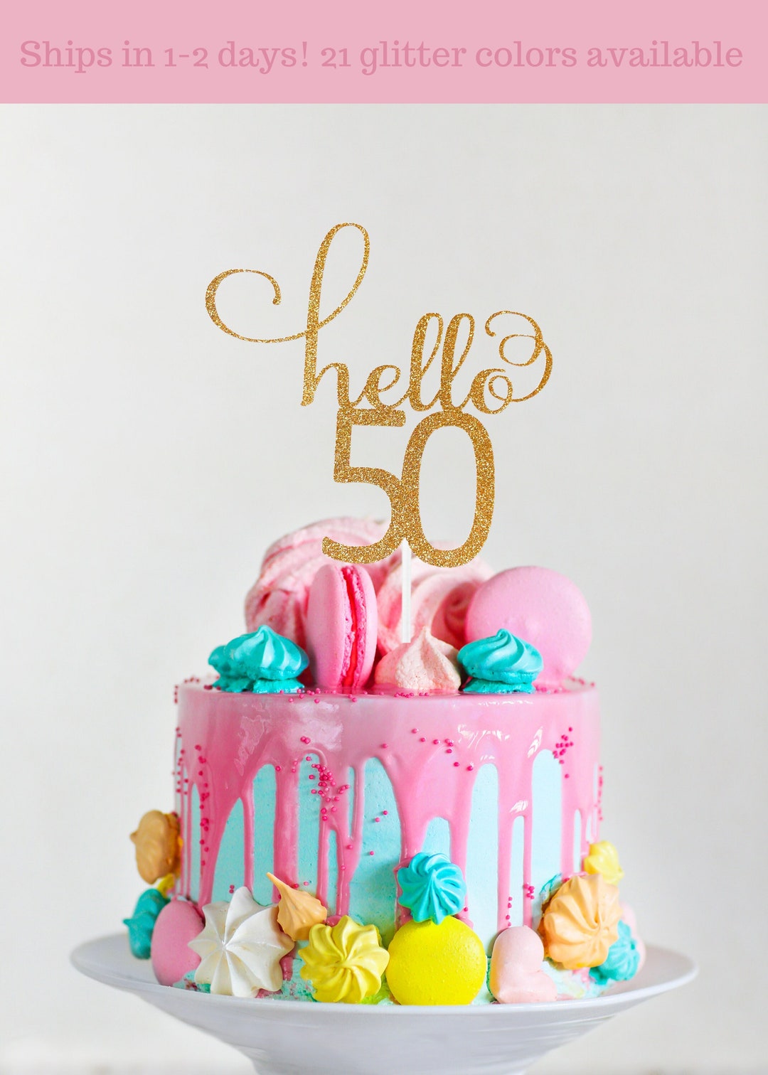 Hello 50 Cake Topper, Hello Fifty Cake Topper ,50th Anniversary Cake ...