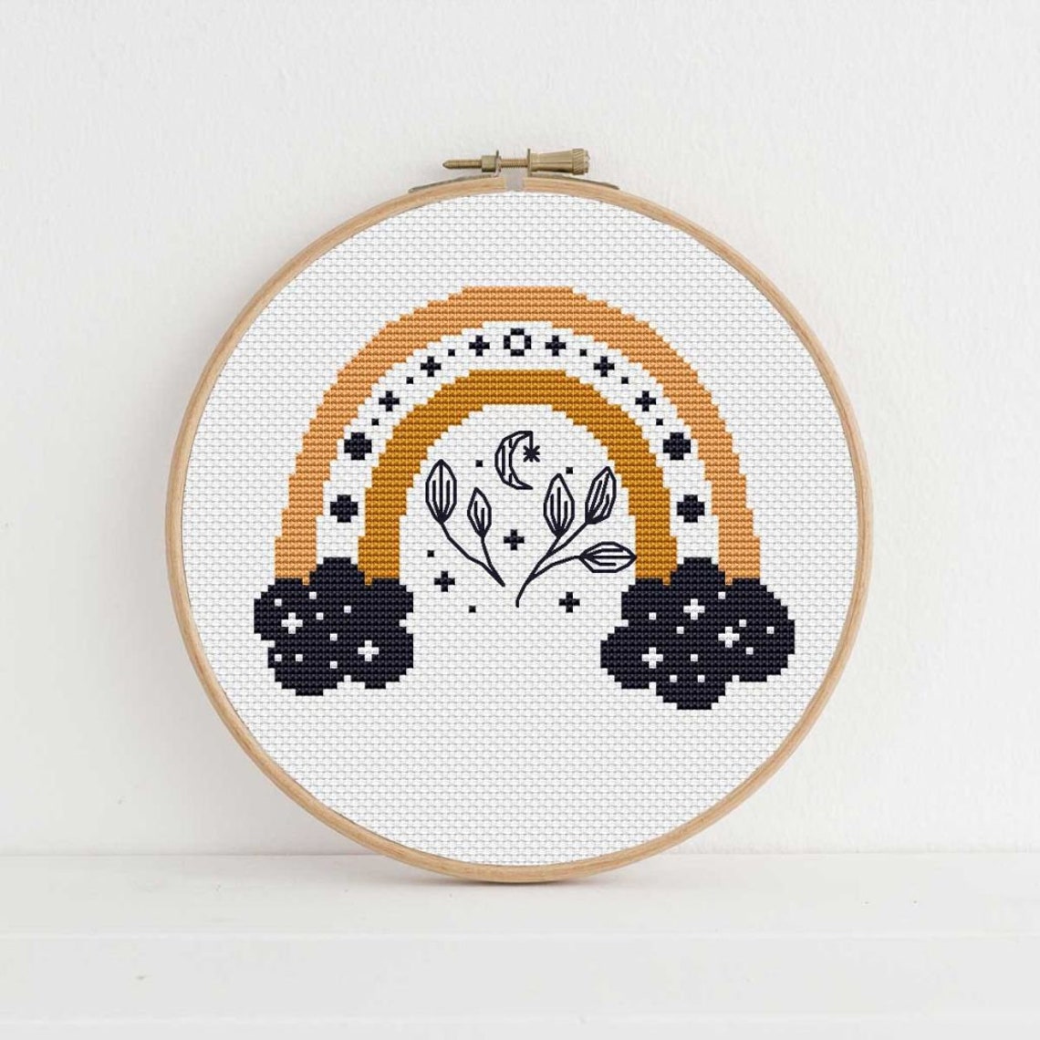 Rainbow Cross Stitch Pattern PDF for Beginners Moon Boho Style ...