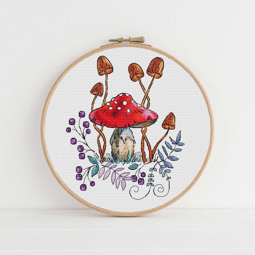 Mushrooms Cross Stitch Pattern Autumn Amanita Leaves Fly Agaric Forest ...