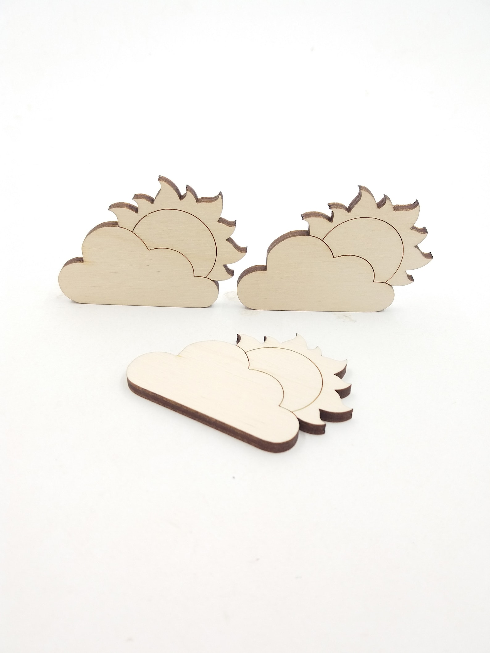 10 Wood Sun With Cloud Wooden Sun Cloud Shape for Craft - Etsy