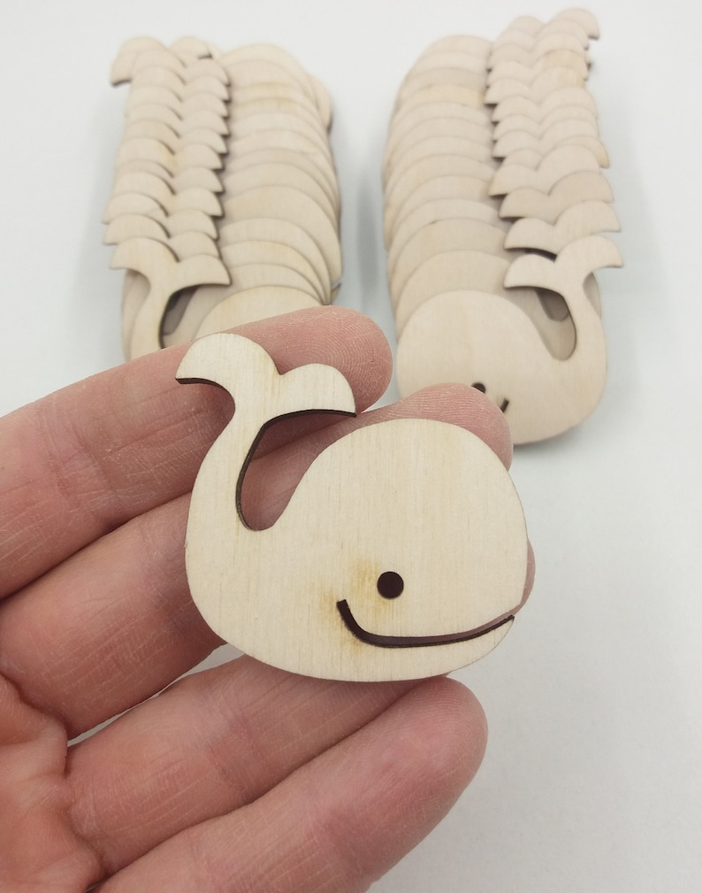 10 Wood Whale Decor Cutouts, Wooden Whale Shape Unfinished Laser Cut ...