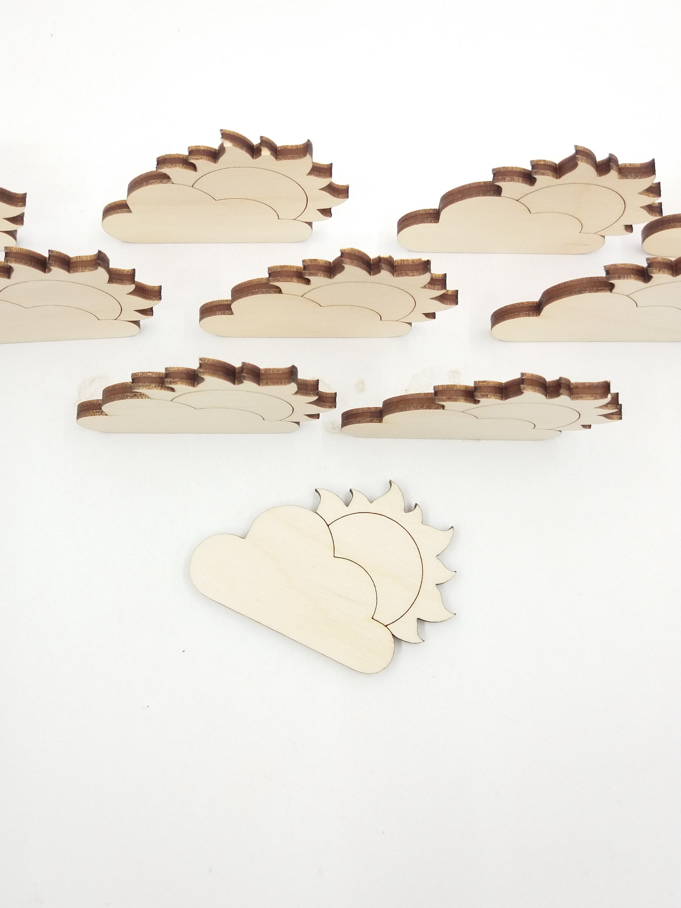 10 Wood Sun With Cloud Wooden Sun Cloud Shape for Craft - Etsy