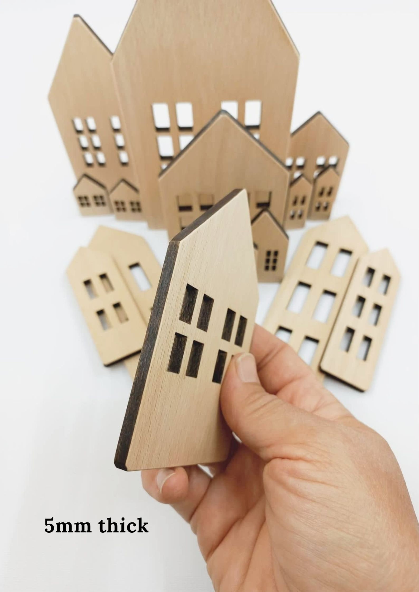 Wood Mini Houses Set of 5 Unfinished Wooden Houses Mini Wood - Etsy