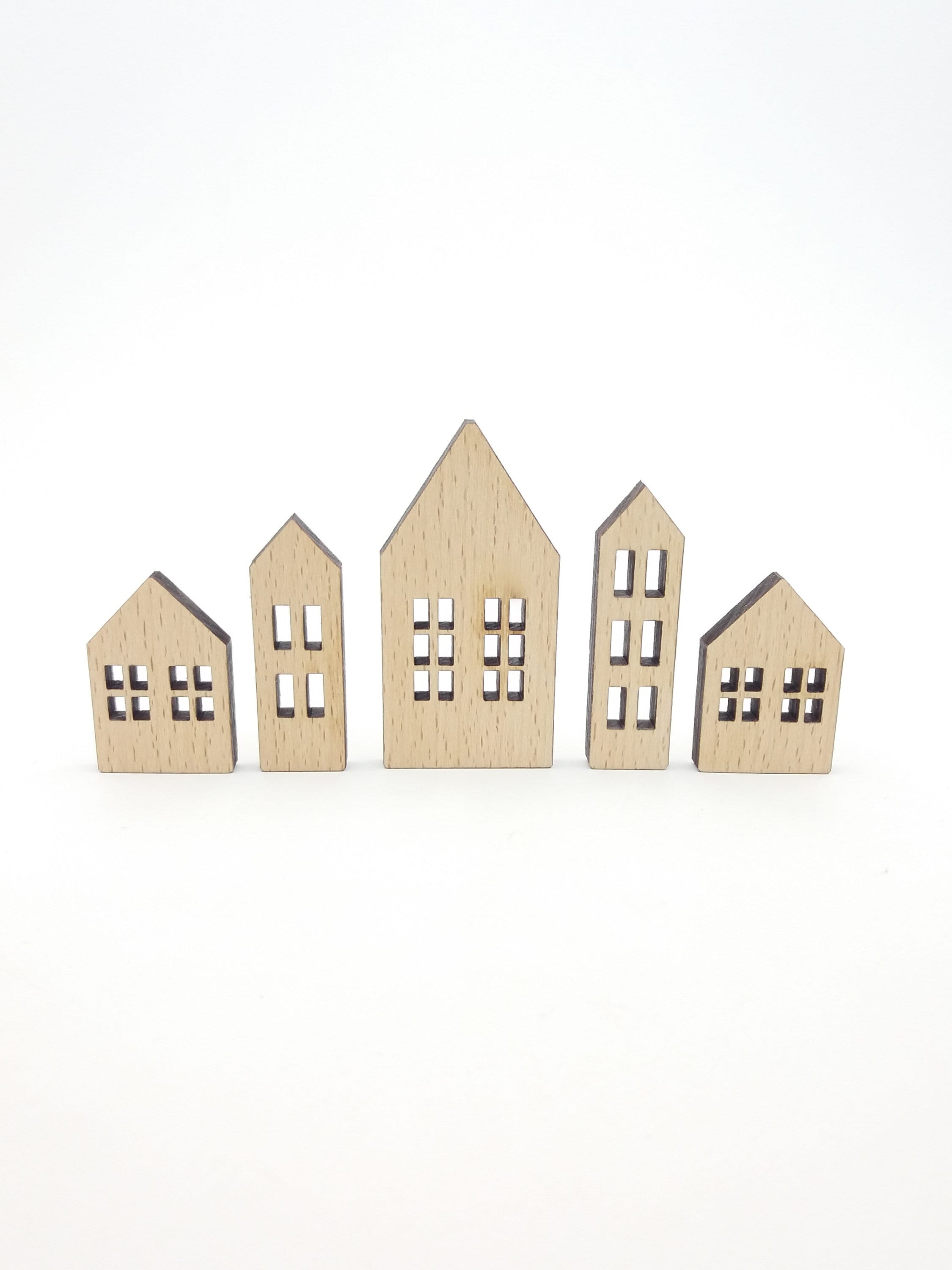 Wood Mini Houses Set of 5 Unfinished Wooden Houses Mini Wood - Etsy