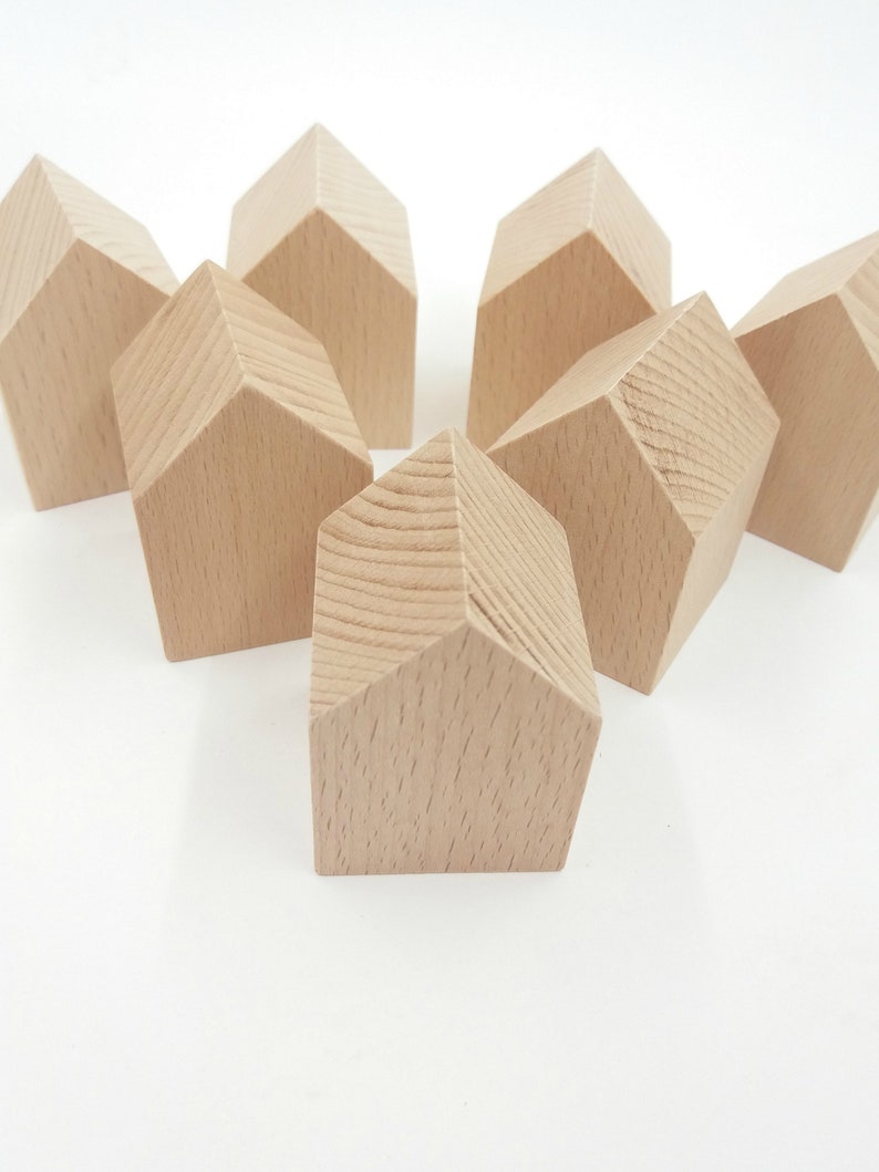 2 Wooden Unfinished Block Houses Wood Blocks Wood Decorative - Etsy