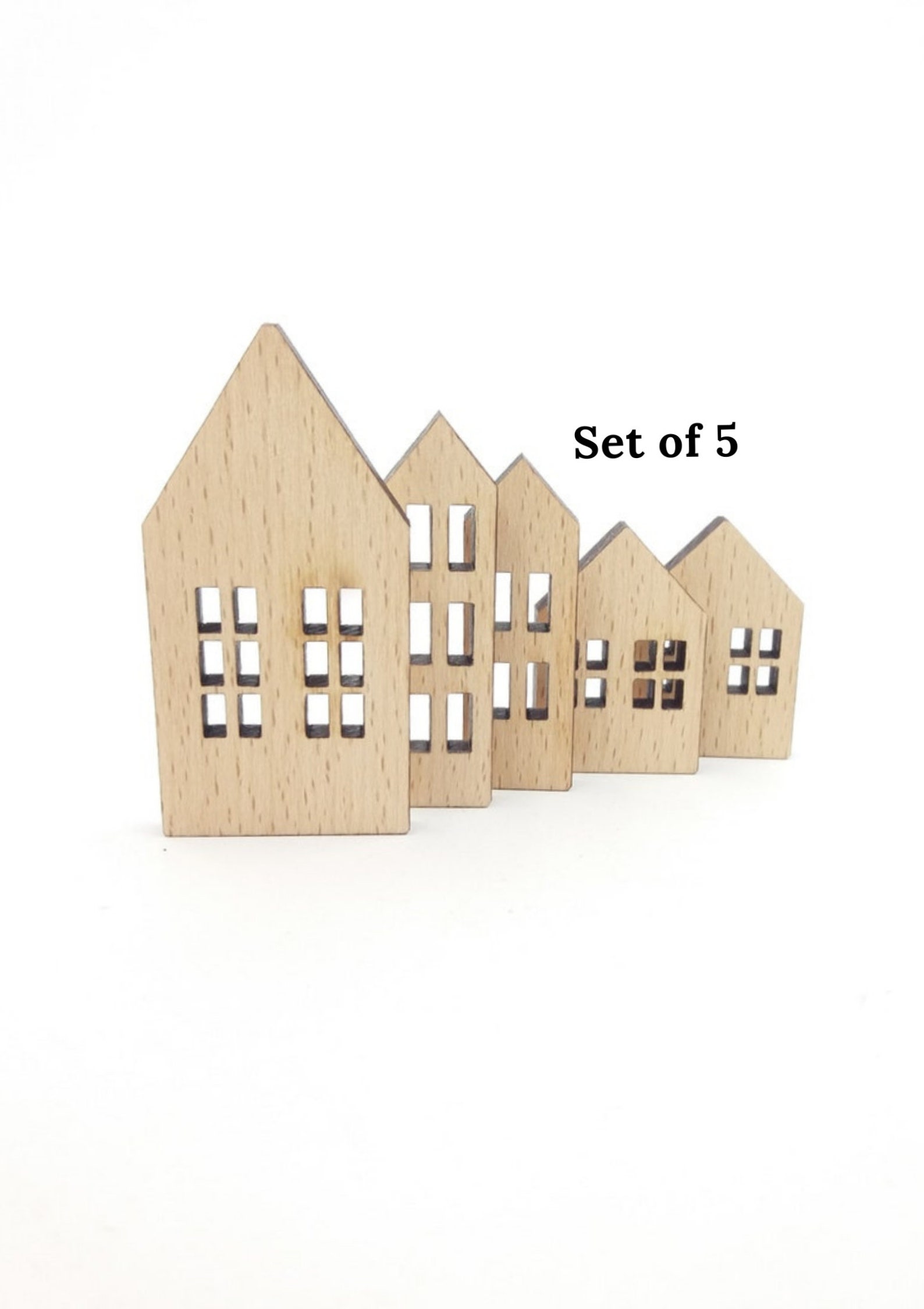 Wood Mini Houses Set of 5 Unfinished Wooden Houses Mini Wood - Etsy