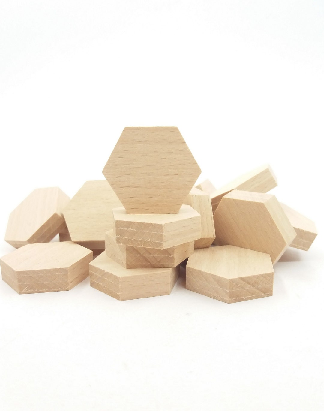 5 Wood Hexagon Tile Blanks, Hexagon Natural Wood Craft Shape ...