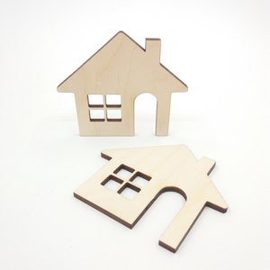 2 Wood House Shape, DIY House Decoration, House Craft Blanks, Wooden ...