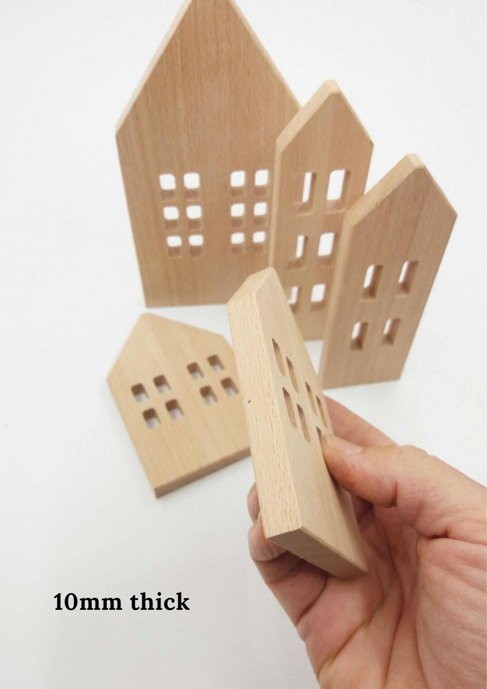 4 Wood House for Decoration, Wooden House Shaped, Wood Shelf Sitter ...