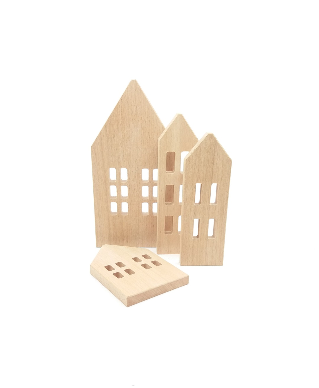 4 Wood House for Decoration, Wooden House Shaped, Wood Shelf Sitter ...