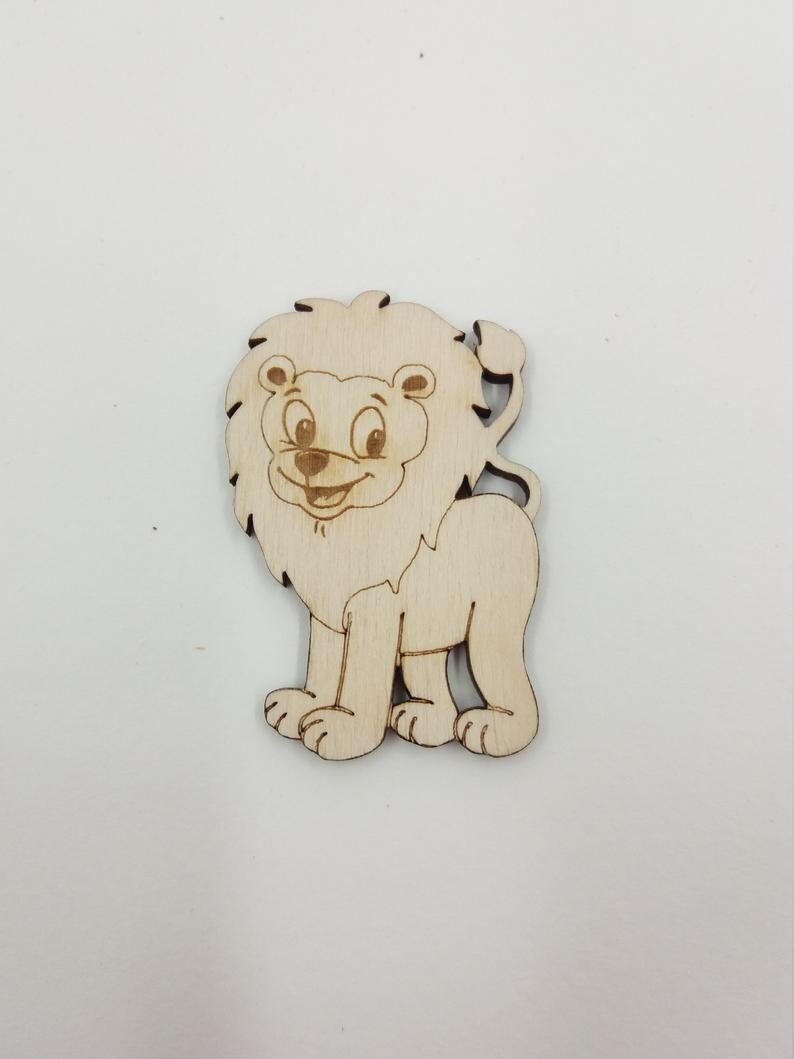 2 Wood Lion Cutout, Wooden Lion Shape Laser Cut, Wood Animals Cutouts ...