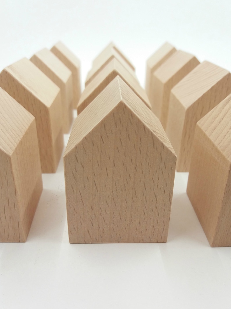2 Wooden Unfinished Block Houses Wood Blocks Wood Decorative | Etsy