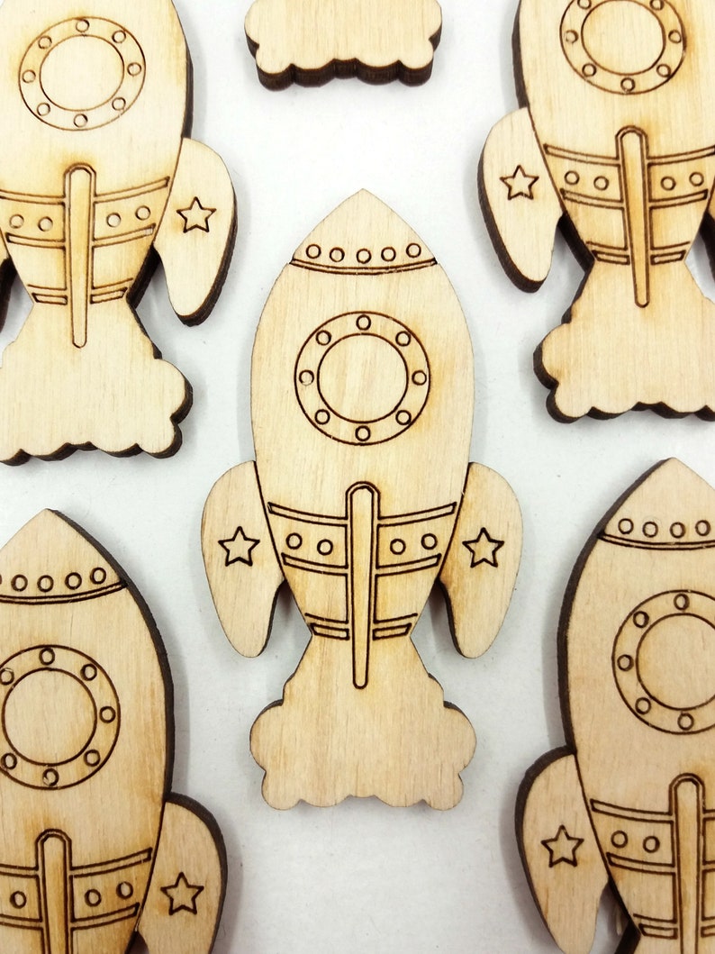 Wood Rocket Spaceship Shape Laser Cut, Wood Spaceship Unfinished Laser ...