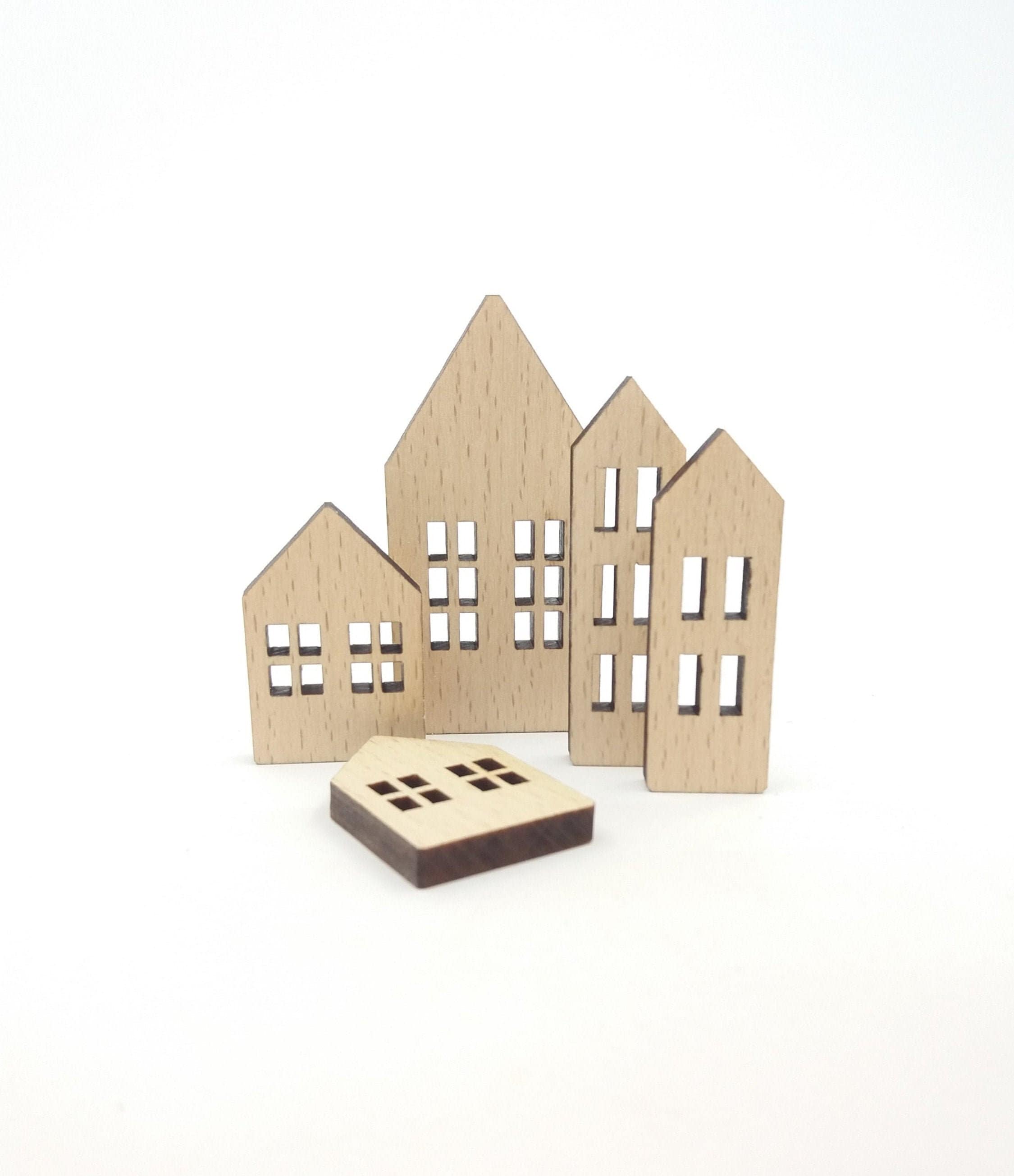 Wood Mini Houses, Set of 5 Unfinished Wooden Houses, Mini Wood ...