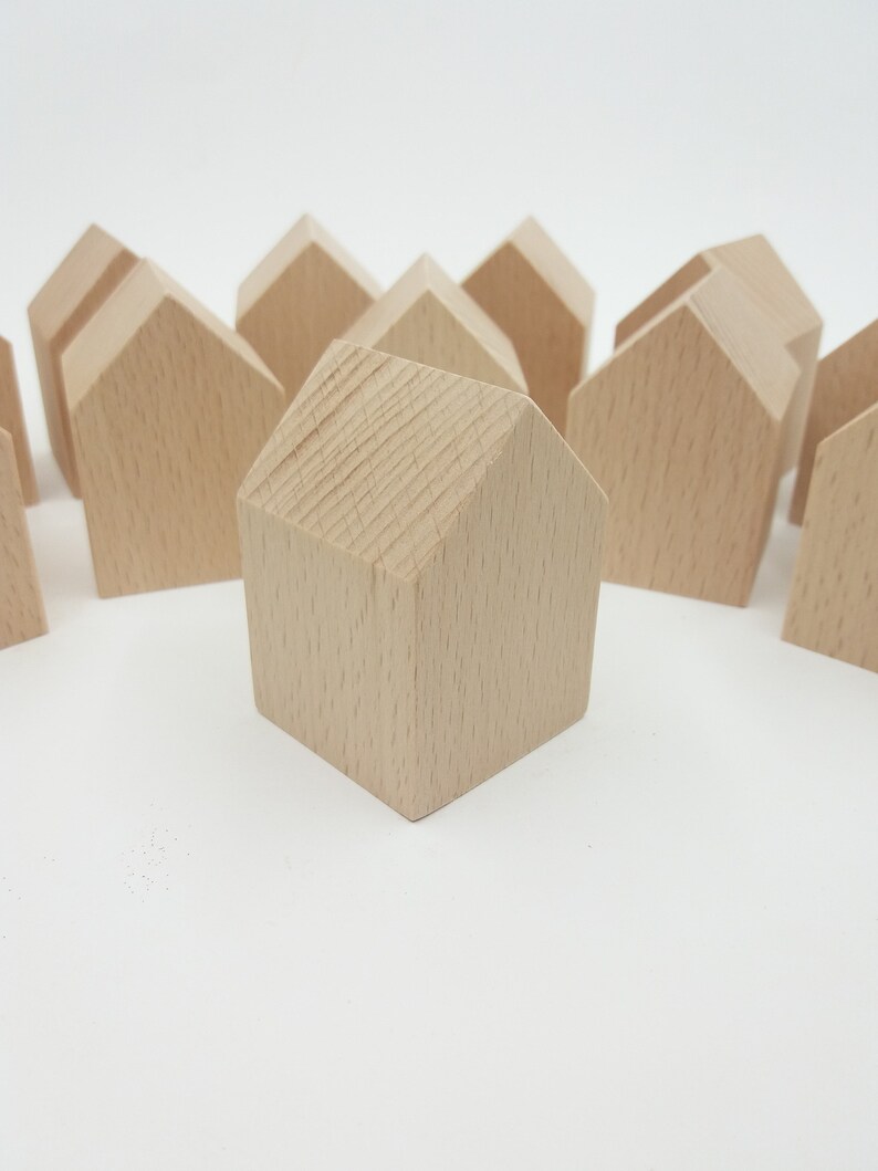 2 Wooden Unfinished Block Houses Wood Blocks Wood Decorative - Etsy