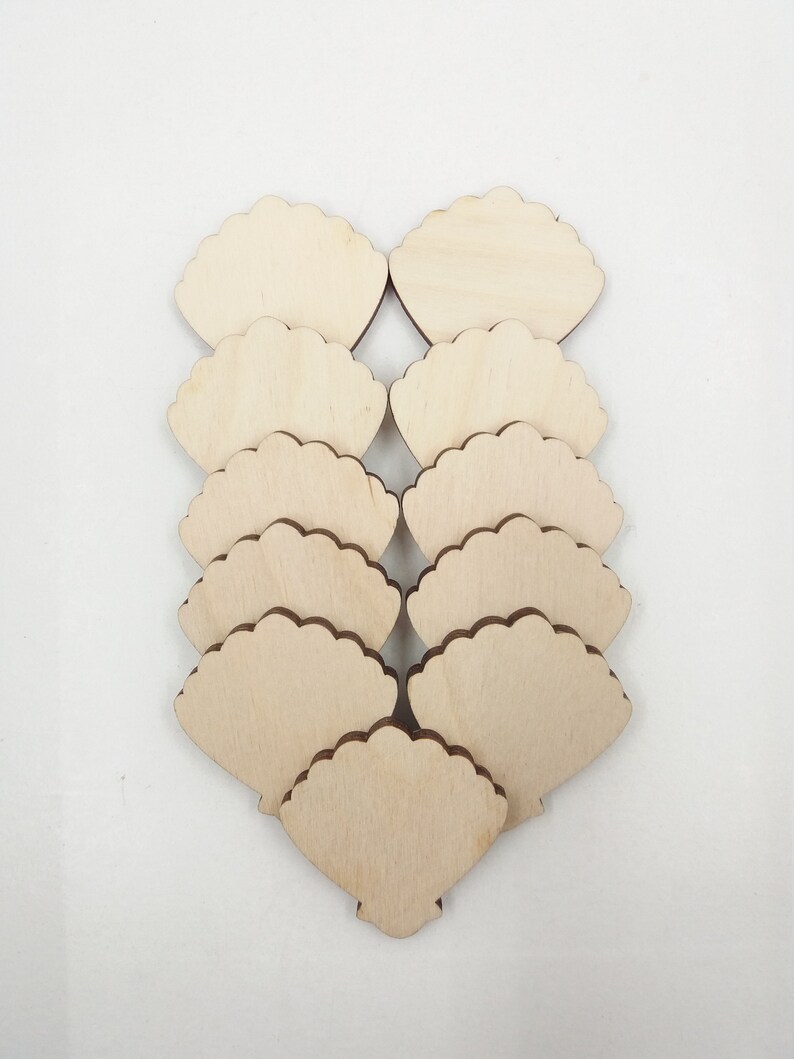 10 Seashell Wooden Laser Cut, Wood Shape Seashell Embellishment, Wooden ...