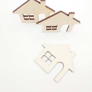 2 Wood House Shape, DIY House Decoration, House Craft Blanks, Wooden ...